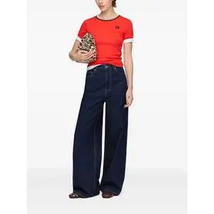 GANNI Short Sleeve T-shirt With Logo Detail - Red