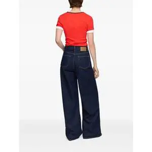 GANNI Short Sleeve T-shirt With Logo Detail - Red