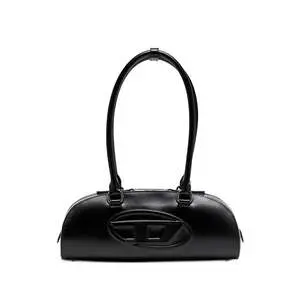 DIESEL® Leather Embossed Logo Shoulder Bag - Black