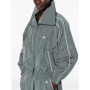 Balenciaga Grey Oversized Zip-up Jacket With Piping Detail - Gray