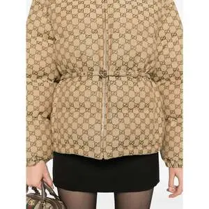Gucci Gg Canvas Quilted Puffer Jacket With Belt - Cream