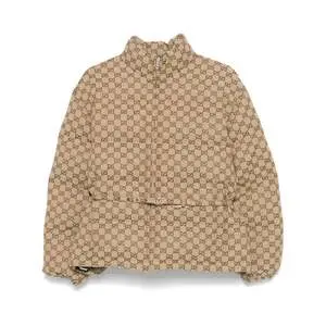 Gucci Gg Canvas Quilted Puffer Jacket With Belt - Cream