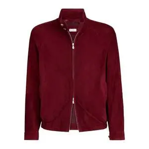Brunello Cucinelli Suede Stand Collar Zip-up Jacket - Red