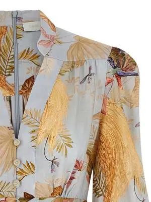 Zimmermann Ascension Plunge Floral Print Linen Mini Dress