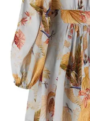 Zimmermann Ascension Plunge Floral Print Linen Mini Dress