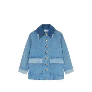 GANNI Denim Jacket With Raw-cut Collar - Blue