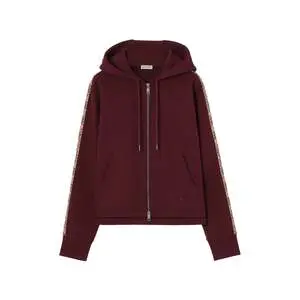 Burberry Zip Hoodie With Equestrian Knight Design And Check Taping - Red