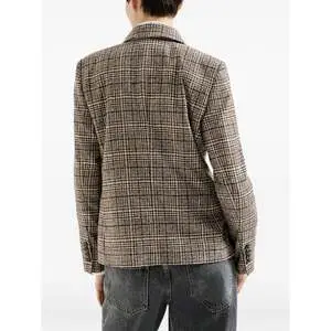 Brunello Cucinelli Wool Alpaca Blend Plaid Double-breasted Blazer - Brown