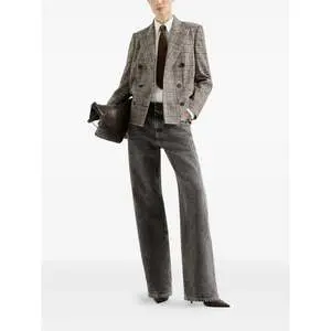 Brunello Cucinelli Wool Alpaca Blend Plaid Double-breasted Blazer - Brown
