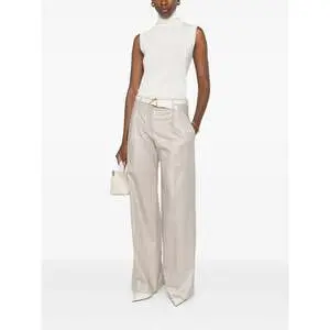 Brunello Cucinelli Palazzo Pants With Shimmer Effect - Cream