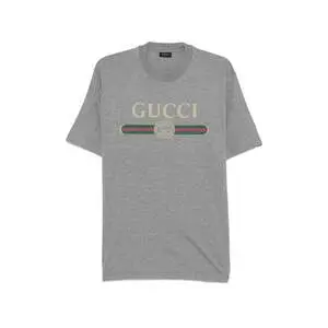 Gucci Grey Logo Print Cotton T-shirt - Gray