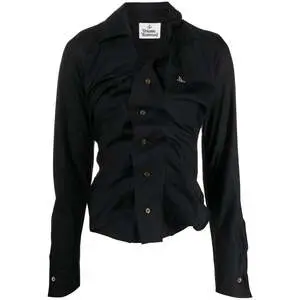 VIVIENNE WESTWOOD Cotton Ruched Bodice Asymmetric Design Shirt - Black