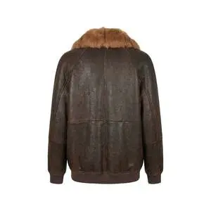 Brunello Cucinelli Shearling Lined Leather Bomber Jacket - Brown
