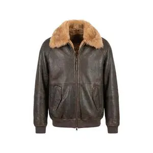 Brunello Cucinelli Shearling Lined Leather Bomber Jacket - Brown