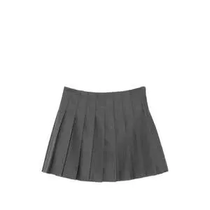 SELF-PORTRAIT Pleated Wool Blend Skirt With Lace Trim - Gray