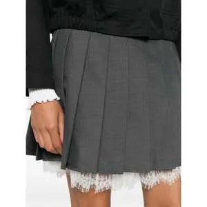SELF-PORTRAIT Pleated Wool Blend Skirt With Lace Trim