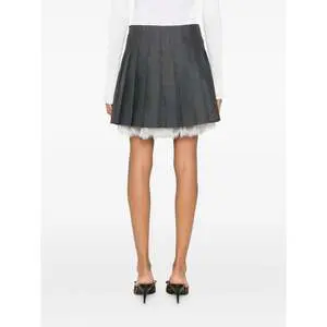 SELF-PORTRAIT Pleated Wool Blend Skirt With Lace Trim