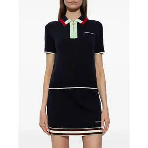 Casablanca Merino Wool Zip Polo Top With Embroidered Logo - Blue