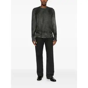 Avant Toi Grey Cashmere Crew Neck Distressed Sweater - Gray