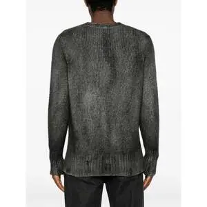 Avant Toi Grey Cashmere Crew Neck Distressed Sweater - Gray