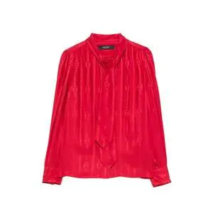 Gucci Jacquard Logo Motif Silk Blouse - Red