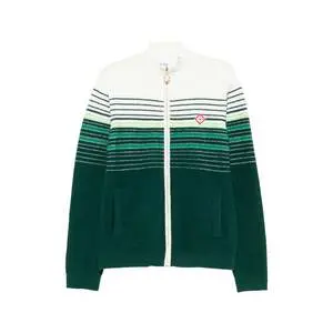 Casablanca Striped High Neck Zip-up Cardigan - Green
