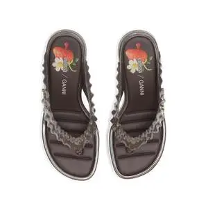 GANNI Slip-on Ruffled Slides With Strawberry Print