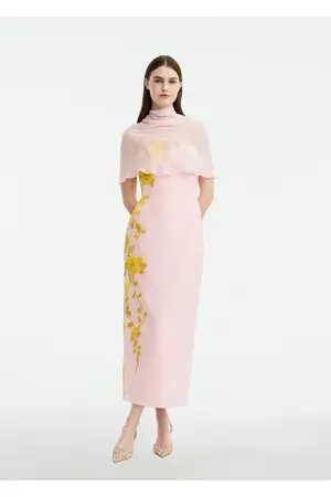 Lela Rose Silk Chiffon Capelet - Pink
