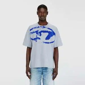 DIESEL® T-shirt With Distressed Flocked Logo Blue