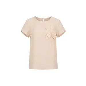 GEORGETTE Neutrals Powder Peach Bow Detail Top - Orange
