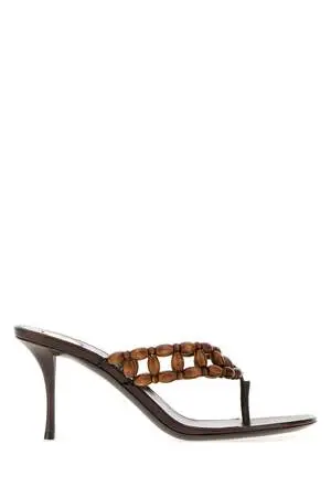 Saint Laurent Wood Zina Thong Mules - Brown