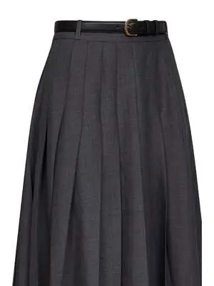 SELF-PORTRAIT Belted Pleated Maxi Skirt