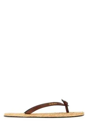 Saint Laurent Leather Jota Thong Slippers - Brown
