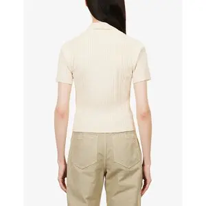 Victoria Beckham Ribbed Knit Short Sleeve Polo Top