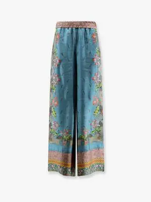 PIERRE-LOUIS MASCIA Silk Trousers With Multicolor Print - Blue