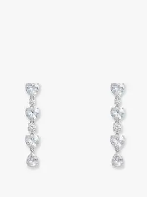 SELF-PORTRAIT Crystal Heart Drop Earrings - Silver