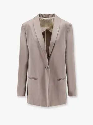 ALYSI Single-breasted Satin Blazer With Shawl Lapel And Back Vent - Grey