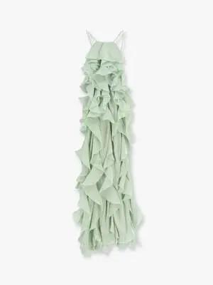 ACTUALEE Sleeveless Ruffled Maxi Dress - Green