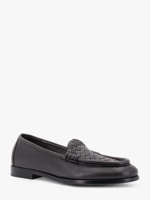 Bottega Veneta Silenzio Leather Loafers With Intrecciato Motif - Brown
