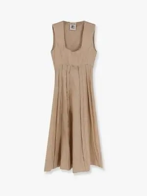 SEMICOUTURE Sleeveless Linen A-line Dress - Beige