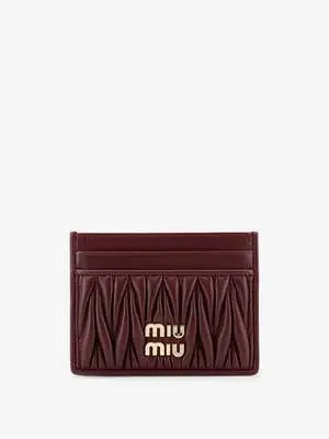 Miu Miu Matelassé Leather Card Holder With Metal Lettering Logo - Red