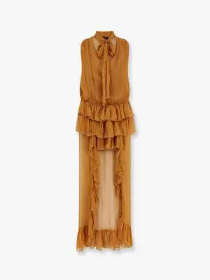 ACTUALEE Sleeveless Asymmetrical Ruffled Dress - Yellow