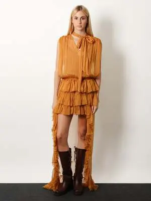 ACTUALEE Sleeveless Asymmetrical Ruffled Dress