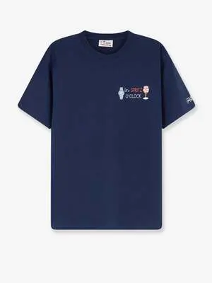 MC2 SAINT BARTH Portofino Cotton Tshirt With Embroidered Logo On The Front - Blue