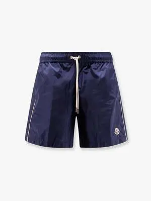 Moncler Nylon Swim Shorts With Side Logo Patch - Blue