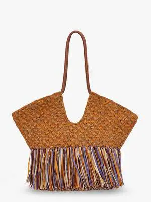 Zimmermann Golden Time Raffia Shoulder Bag With Fringe