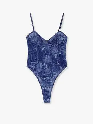 DIESEL® Bridget Nylon Bodysuit With Denim Print