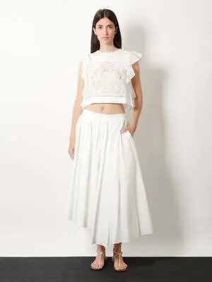 SELF-PORTRAIT Asymmetrical Gathered Cotton Skirt