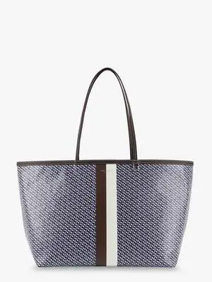 Tory Burch Racer Tote Shoulder Bag In Coated Canvas With Allover Logo - Blue