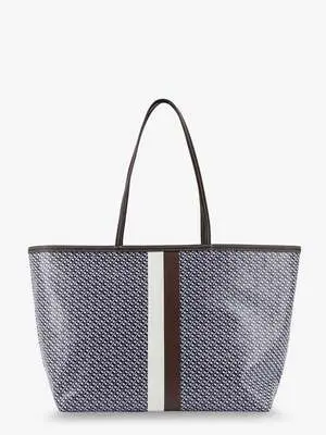Tory Burch Racer Tote Shoulder Bag In Coated Canvas With Allover Logo - Blue